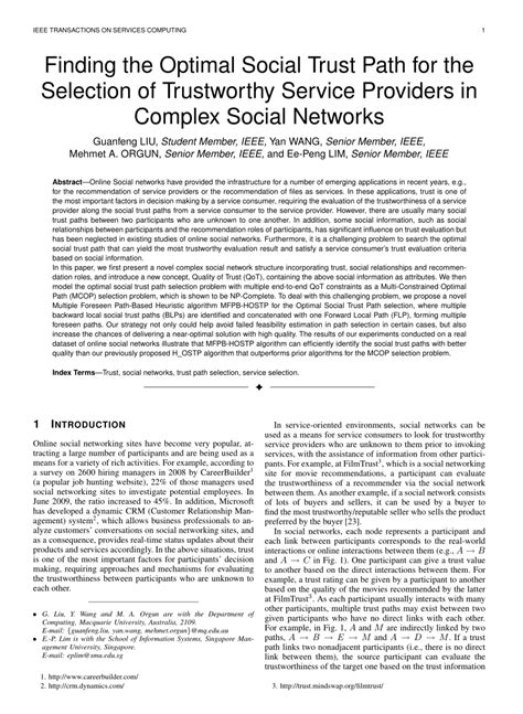 Pdf Finding The Optimal Social Trust Path For The Selection Of