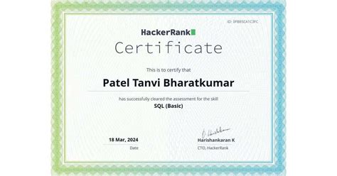 Tanvi Patel On Linkedin Hackerrank Skill Certificate