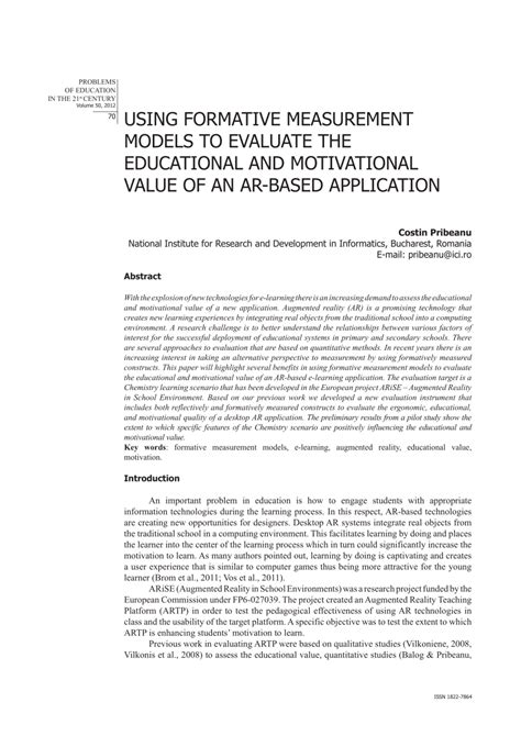 Pdf Using Formative Measurement Models To Evaluate The Educational And Motivational Value Of