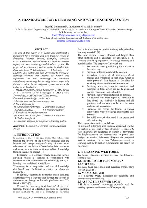 PDF A FRAMEWORK FOR E LEARNING AND WEB TEACHING SYSTEM