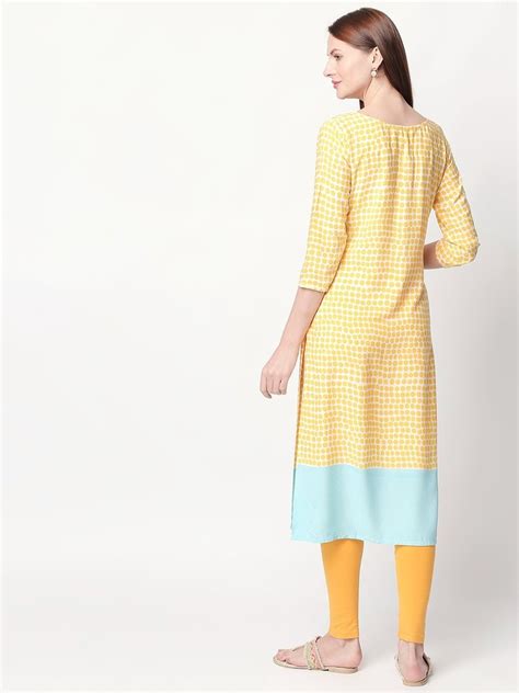 Regular Yellow Rayon Fabric With Polka Dots And Light Blue Bottom