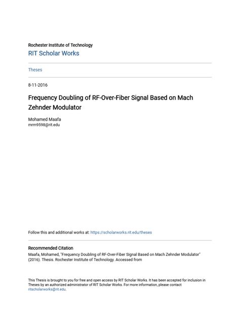 Frequency Doubling Of Rf Over Fiber Signal Based On Mach Zehnder Pdf Modulation Nonlinear