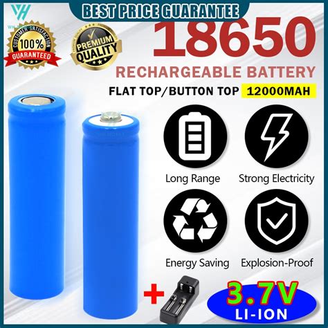 18650 Battery 3 7V Bateri Boleh Cas Semula Rechargeable 18650 Lithium Battery 20000mAh Flat Top