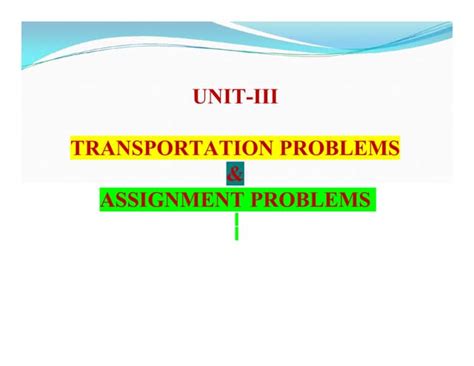 Transportation Problem In Linear Programming Pptx