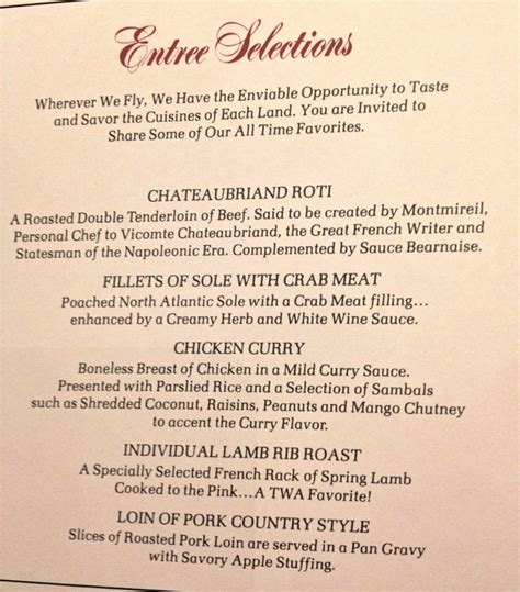 Twa First Class Menu 1979 Twa First Class Menu 1979