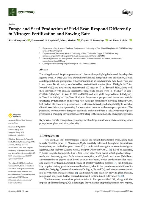 Pdf Forage And Seed Production Of Field Bean Respond Differently To Nitrogen Fertilization And
