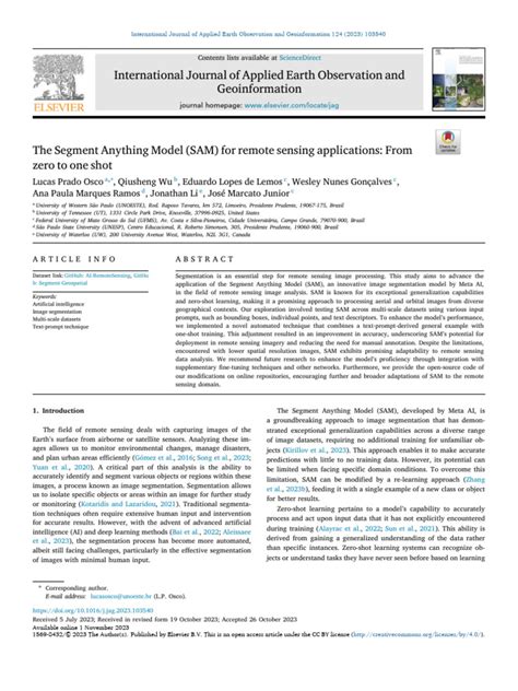 The Segment Anything Model Sam For Remote Sensing Applications Pdf Image Segmentation Deep