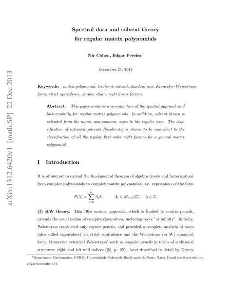 pdf spectral data and solvent theory for regular matrix polynomials