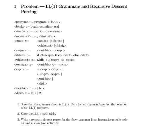 Solved Grammars And Recursive Descent Parsing Program