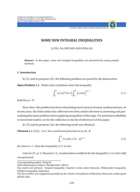 Pdf Some New Integral Inequalities