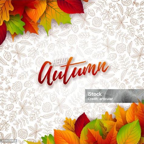 떨어지는 나뭇잎과 흰색 바탕에 글자와 함께을 그림 손으로 그려가 벡터 디자인 한다면 인사말 카드 배너 전단지 초대장 브로셔 또는