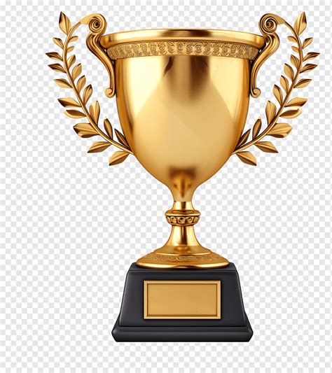 승리를 상징하는 월계관이 있는 황금 컵 현실적인 3d 트로피 Png Pngwing