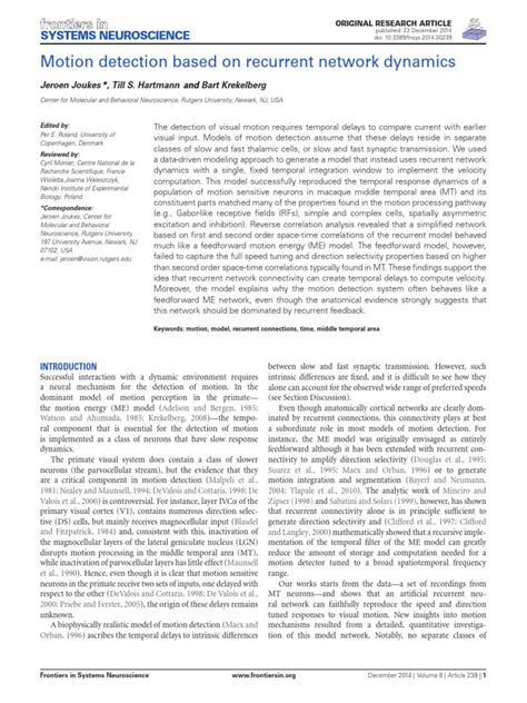 Motion Detection Based On Recurrent Network Dynamics Pdf Visual