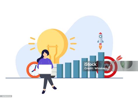 생산성 평면 일러스트 자기 관리 성과 향상 목표 달성을 위해 열심히 노력하는 여성 캐릭터 시간 관리 개념 숙련도 향상에 대한