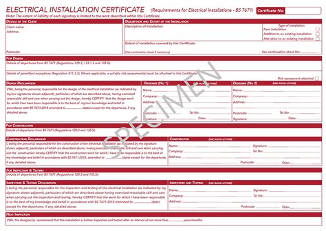 Electrical Installation Certificate Bs 7671 2018a22022 Docs Store