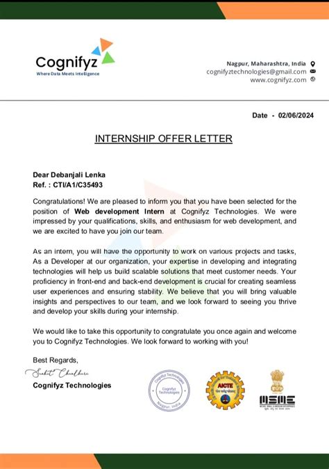 Debanjali Lenka On Linkedin Placed As A Intern At Cognifyz Technologies