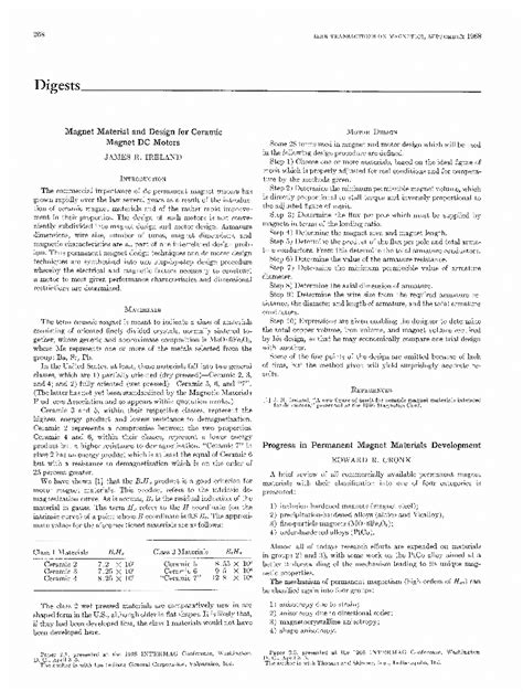 Magnet Material And Design For Ceramic Magnet Dc Motors Ieee Journals