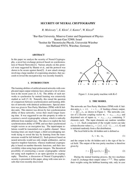 Pdf Security Of Neural Cryptography