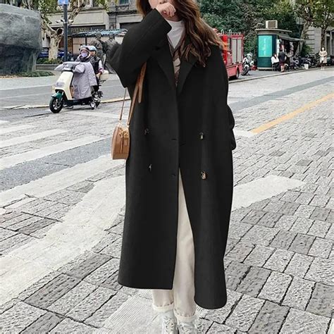 Unizera 여성 플립 칼라 더블 브레스트 단추 롱 모직 코트 다용도 겨울 패션 캐주얼 코트 2023 새로운 제품 핸드폰닷컴