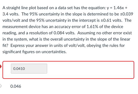 A Straight Line Plot Based On A Data Set Has The