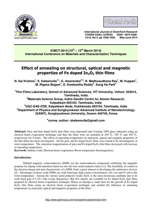 Pdf Effect Of Annealing On Structural Optical And Magnetic