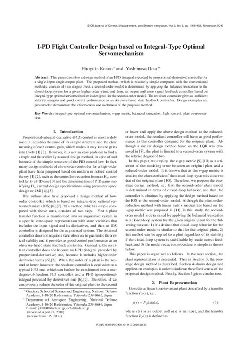 Pdf I Pd Flight Controller Design Based On Integral Type Optimal