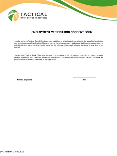 Employment Verification Consent Form Pdf
