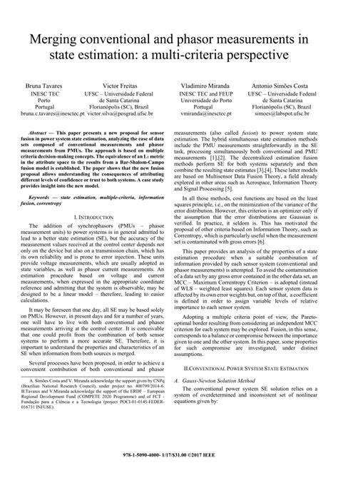 Pdf Merging Conventional And Phasor Measurements In State Estimation A Multi Criteria Perspective
