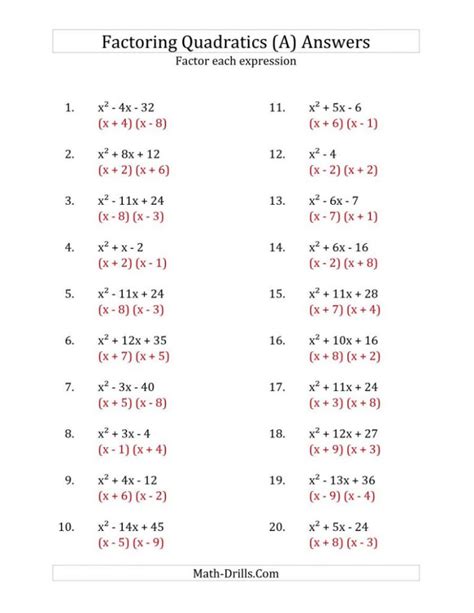 Factoring Trinomials Worksheet Multiple Choice