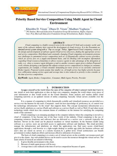 Priority Based Service Composition Using Multi Agent In Cloud Environment Pdf Software As A