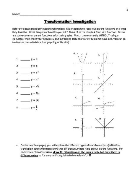 Function Transformation Investigation By Hipster Hedgehog Tpt