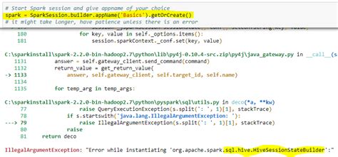 Illegalargumentexception Error While Instantiating Orgapachespark