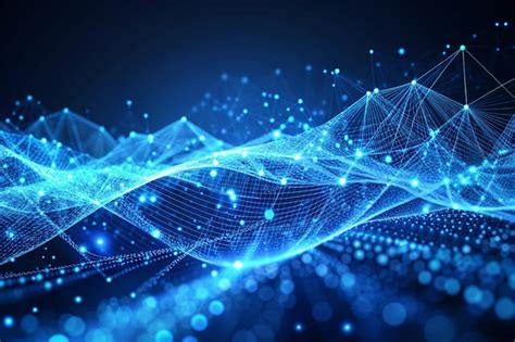 Abstract Blue Digital Particles Wave And Digital Data Network Connections For A Technology