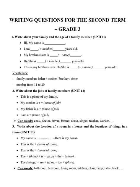 Grade 3 Writing Questions For Second Term Pdf