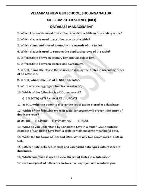 Database Worksheet Pdf Relational Database Sql