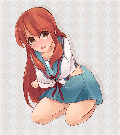 Safebooru Asahina Mikuru Blush Breasts Brown Eyes Brown Hair Kneeling
