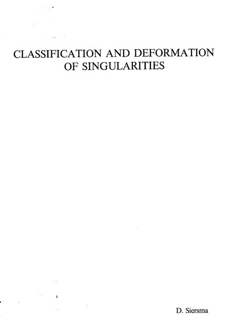Pdf Classification And Deformation Of Singularities