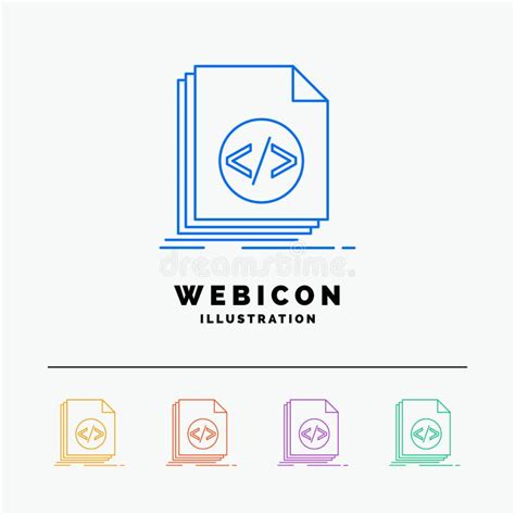 Code Coding File Programming Script 5 Color Line Web Icon Template