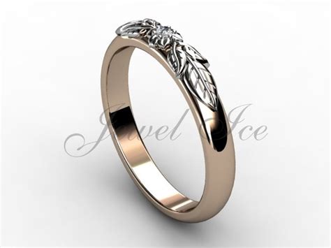 14k Two Tone Rose And White Gold Diamond Unique Floral Wedding Band Lb