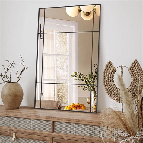 Muzilife Black Rectangular Window Mirror 31x47 Large Windowpane Wall Mirror Framed Window Pane