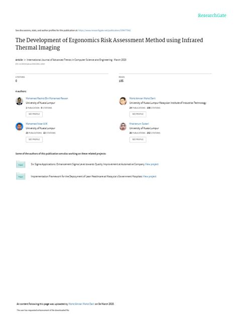 2020the Development Of Ergonomics Risk Assessment Method Using Infrared Thermal Imaging Pdf