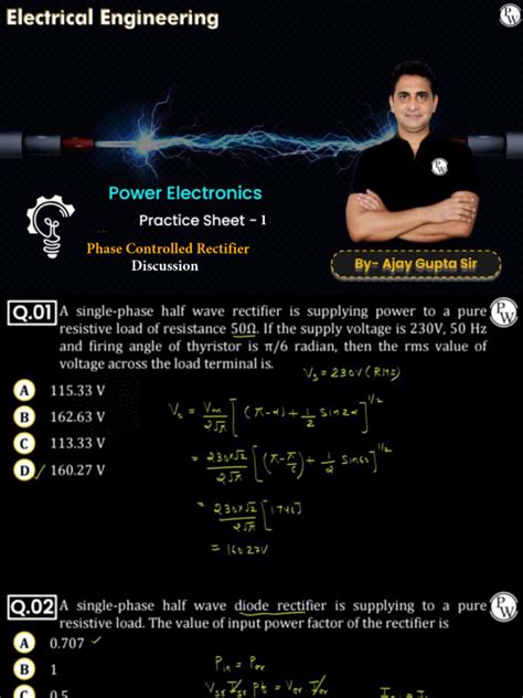 Phase Controlled Rectifier Practice Sheet 01 Discussion Notes Pdf