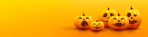 노란색 배경에 귀여운 할로윈 호박행복 할로윈 포스터와 배너 템플릿 웹 사이트 으스스한 배경 또는 배너 할로윈 템플릿 벡터 일러스트 Eps10 10월에 대한 스톡 벡터 아트