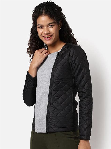 Buy Campus Sutra Women Black And Grey Windcheater Crop Quilted Jacket