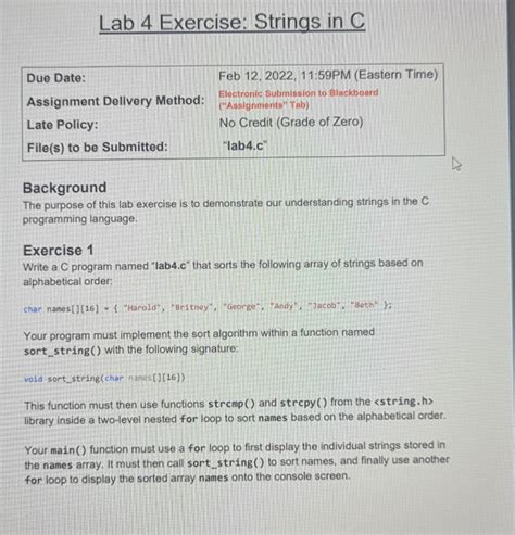 Solved Lab 4 Exercise Strings In C Due Date Assignment