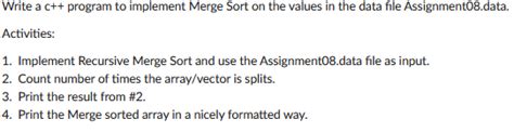 Solved Write A C Program To Implement Quick Sort On The