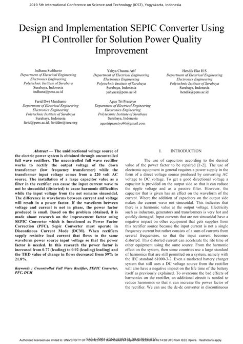 Pdf Design And Implementation Sepic Converter Using Pi Controller For Solution Power Quality