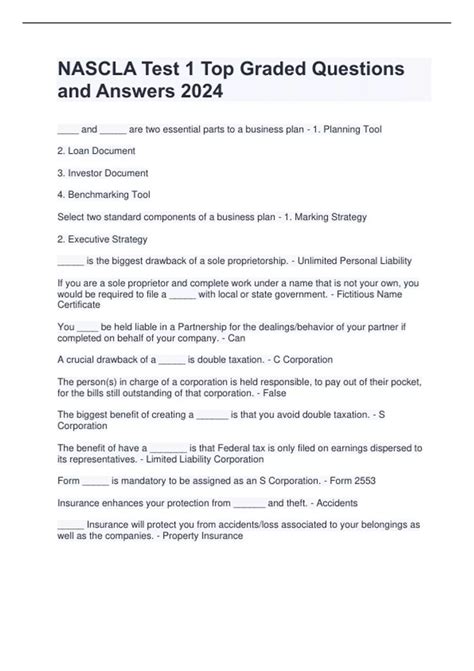 Nascla Test 1 Top Graded Questions And Answers 2024 Nascla Stuvia Us