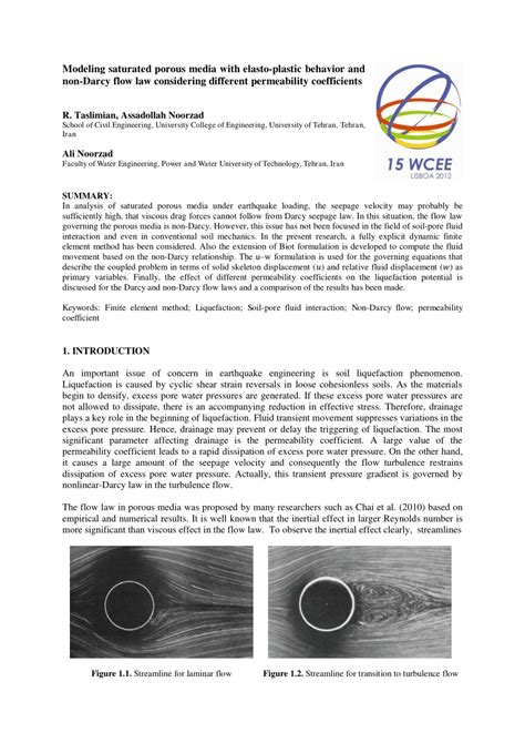 Pdf Modeling Saturated Porous Media With Elasto Plastic Behavior And Non Darcy Flow Law