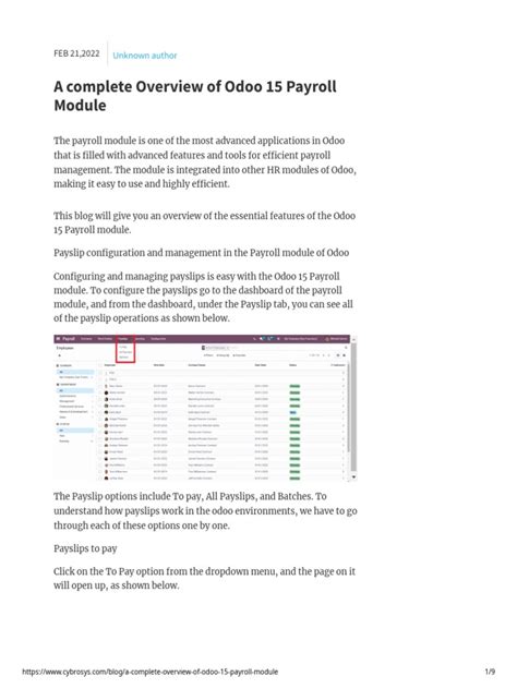 A Complete Overview Of Odoo 15 Payroll Module Pdf Paycheck Software Development